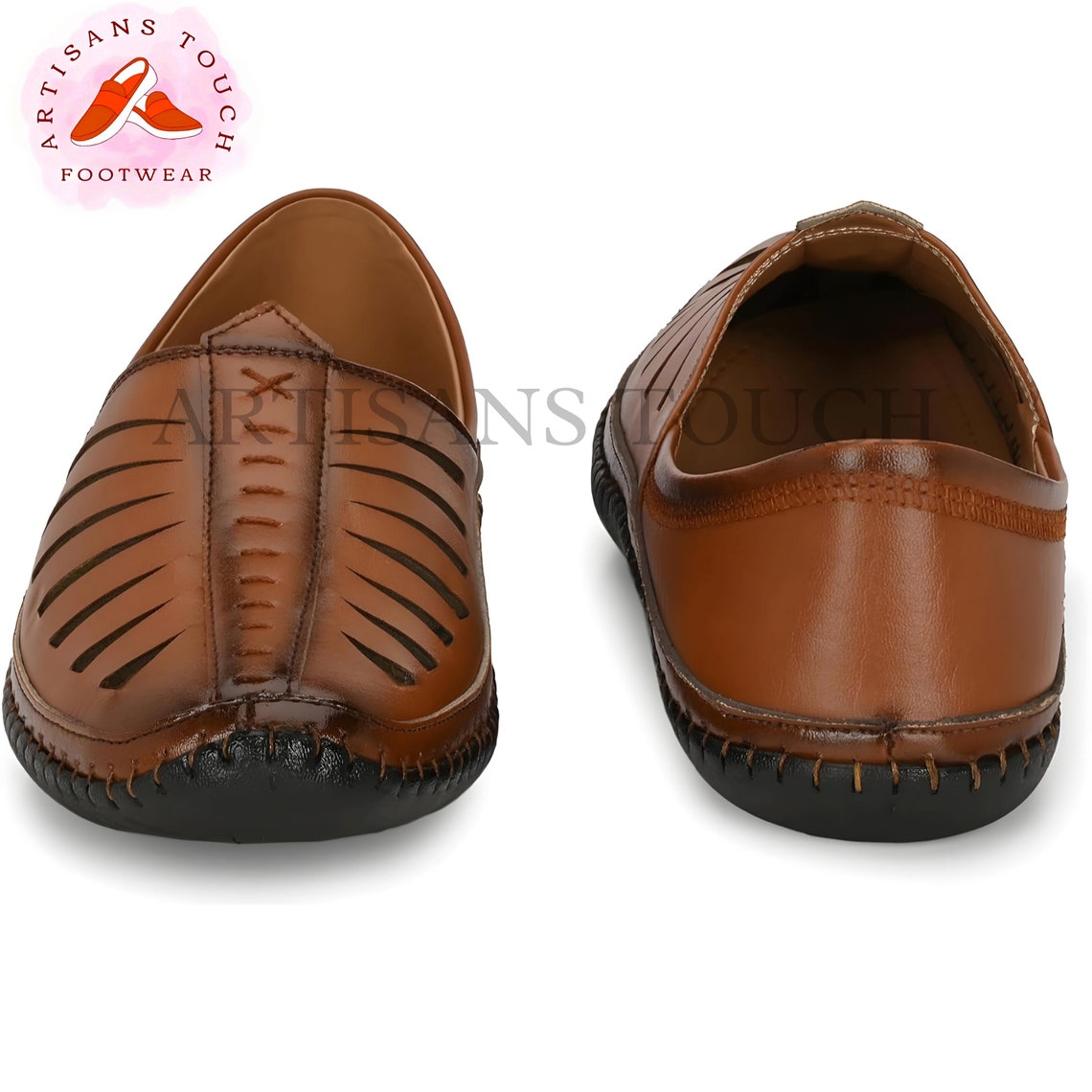 Cutting Design Punjabi Style Mojari Mens Traditional Tan Colour Shoes, Ethnic Occasions Shoes ...