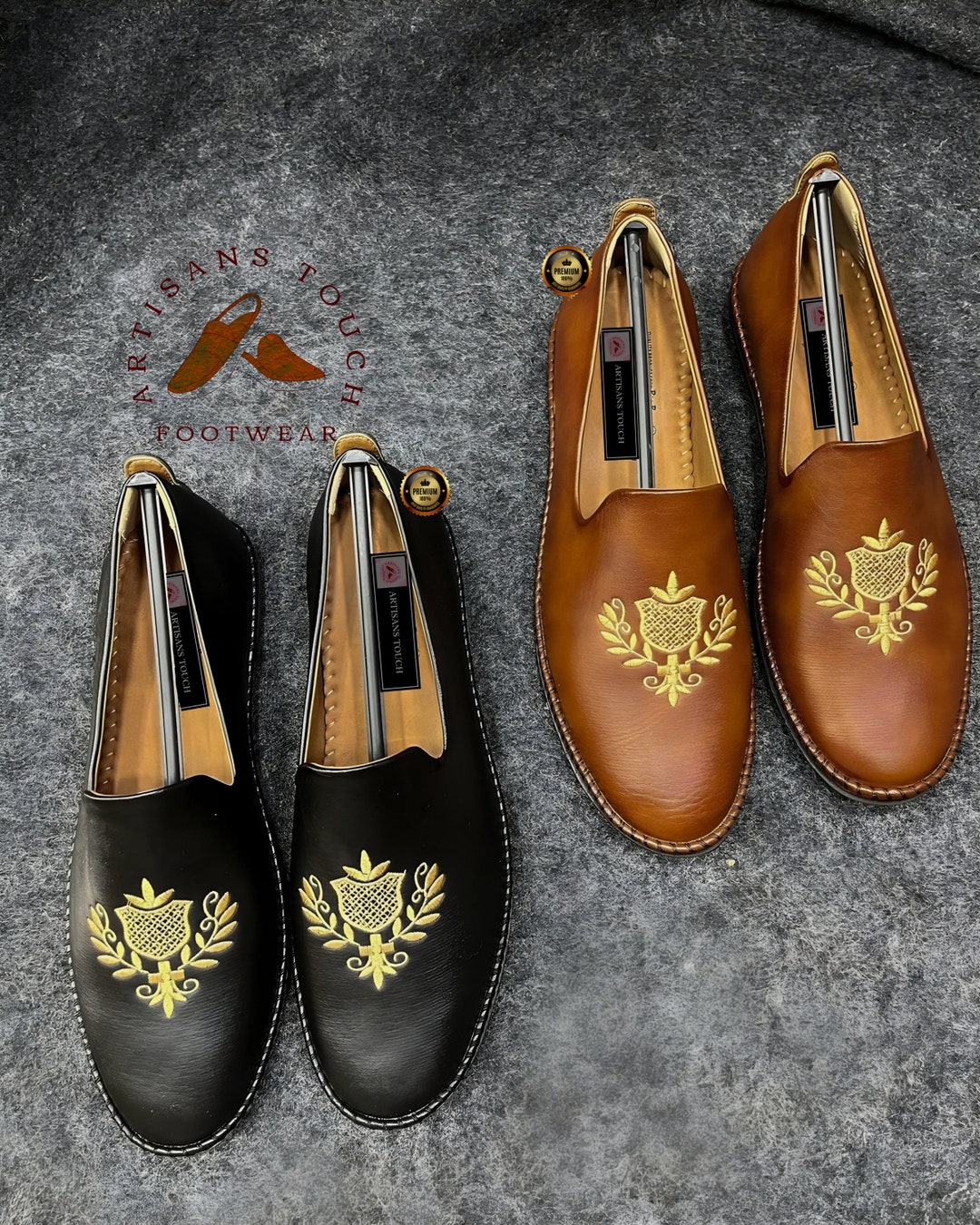 Mens Golden Embroidered Mojari Shoes: Punjabi Groom Slip-ons - Etsy