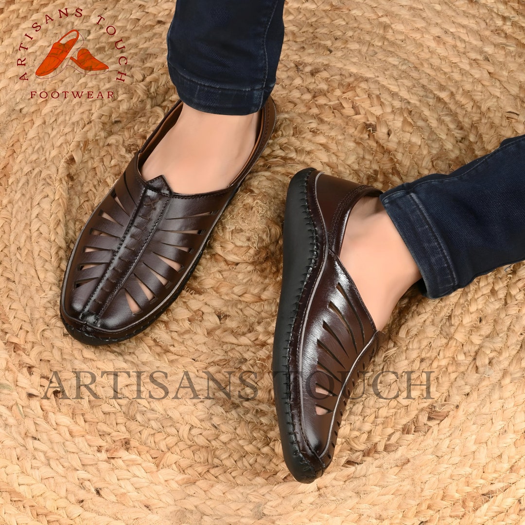Punjabi Mojari Shoes: Brown Synthetic Leather Ethnic Loafers - Etsy