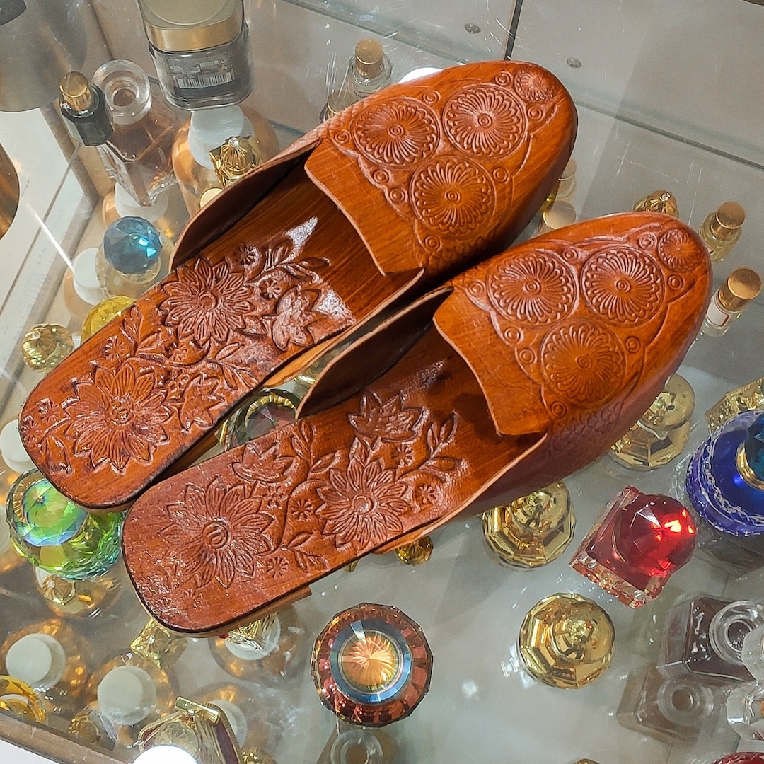 Handmade Leather Mule Slippers: Vintage Turkish Open Toe Flats - Etsy