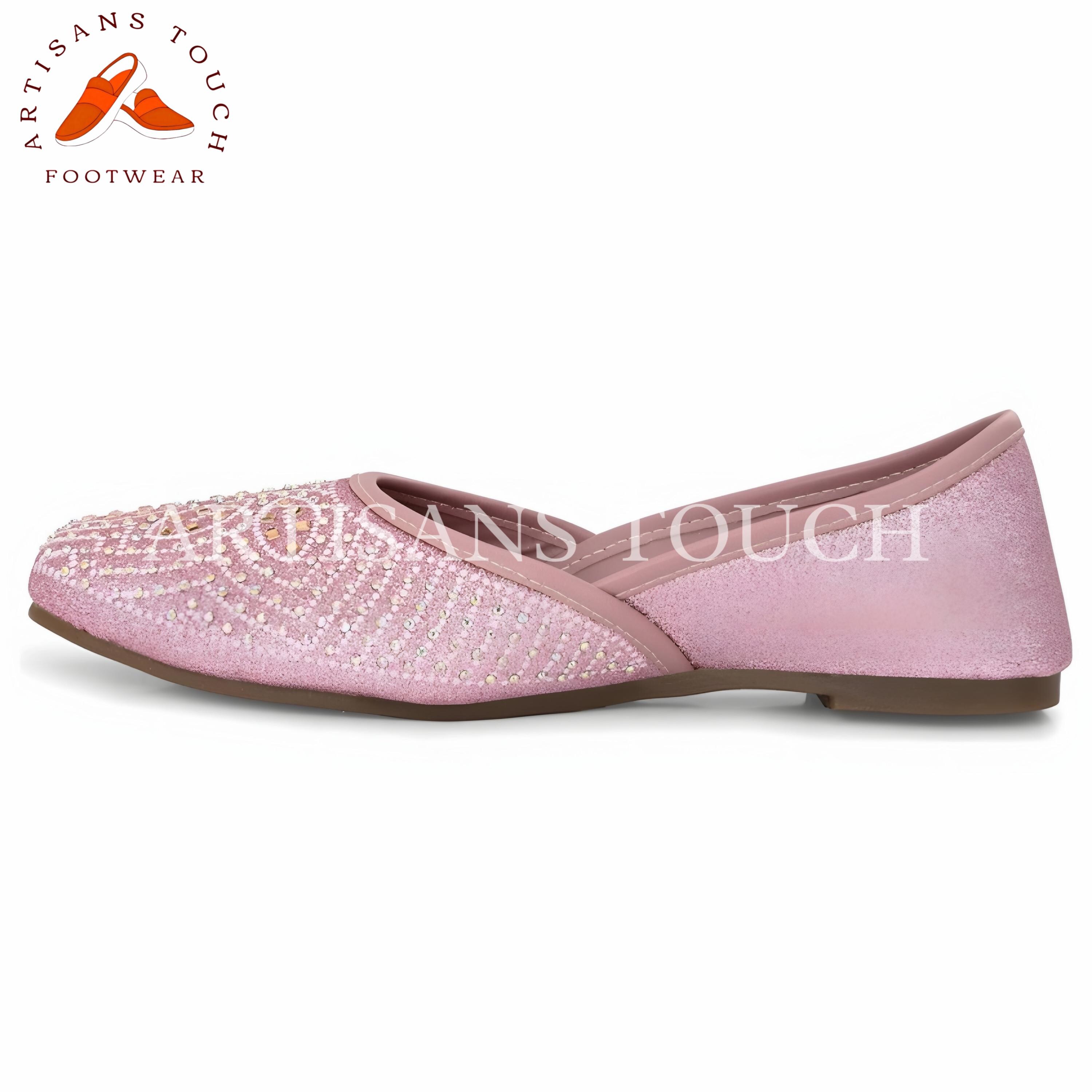 Embellished Pink Juttis for Women | Handmade Indian Mojari Flats With ...
