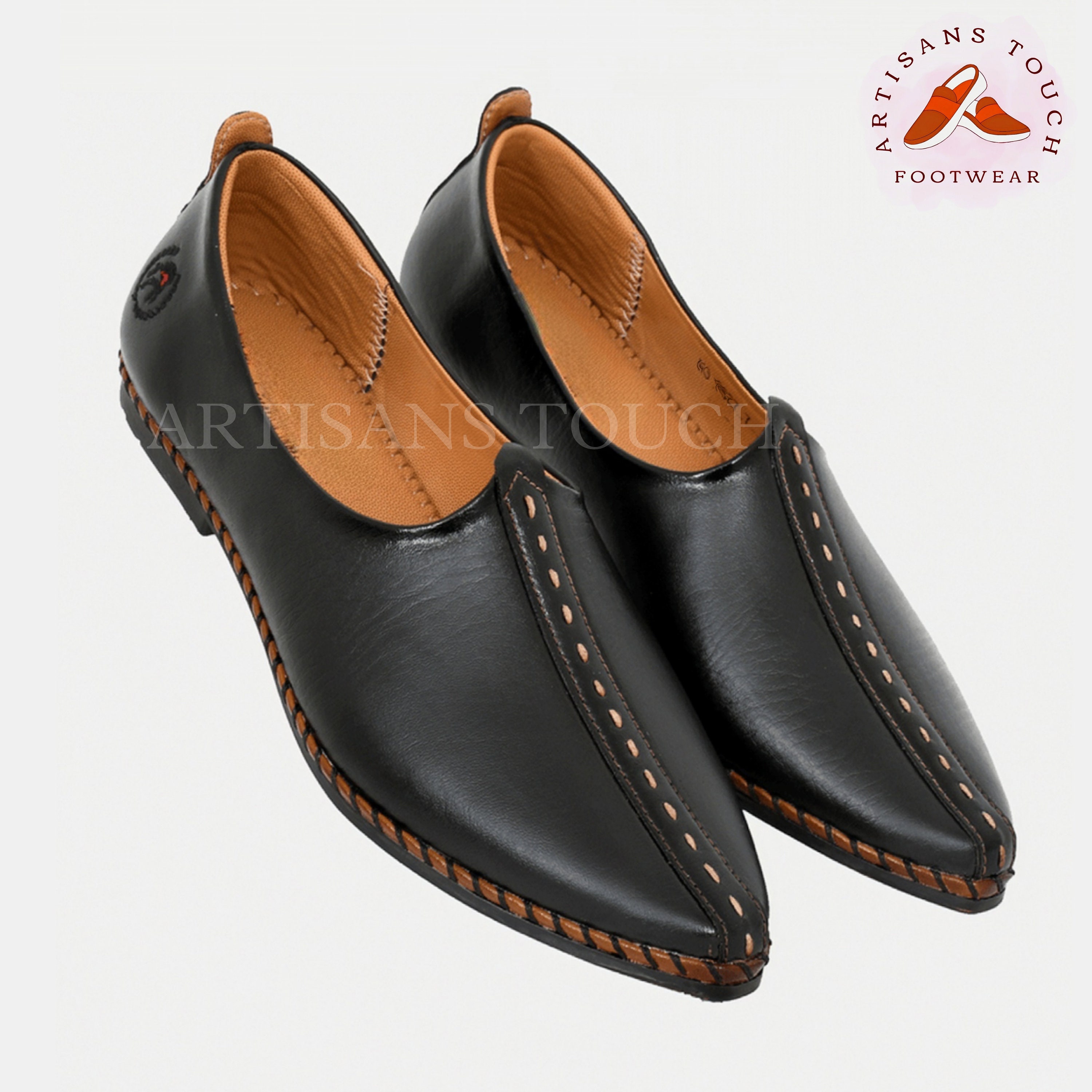 Punjabi Style Mojari Shoes, Men's Groom Slip On, Handmade Black Indian ...