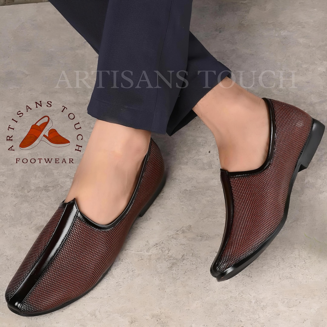 Brown Vegan Leather Mojari Shoes: Indian Ethnic Slip-ons - Etsy