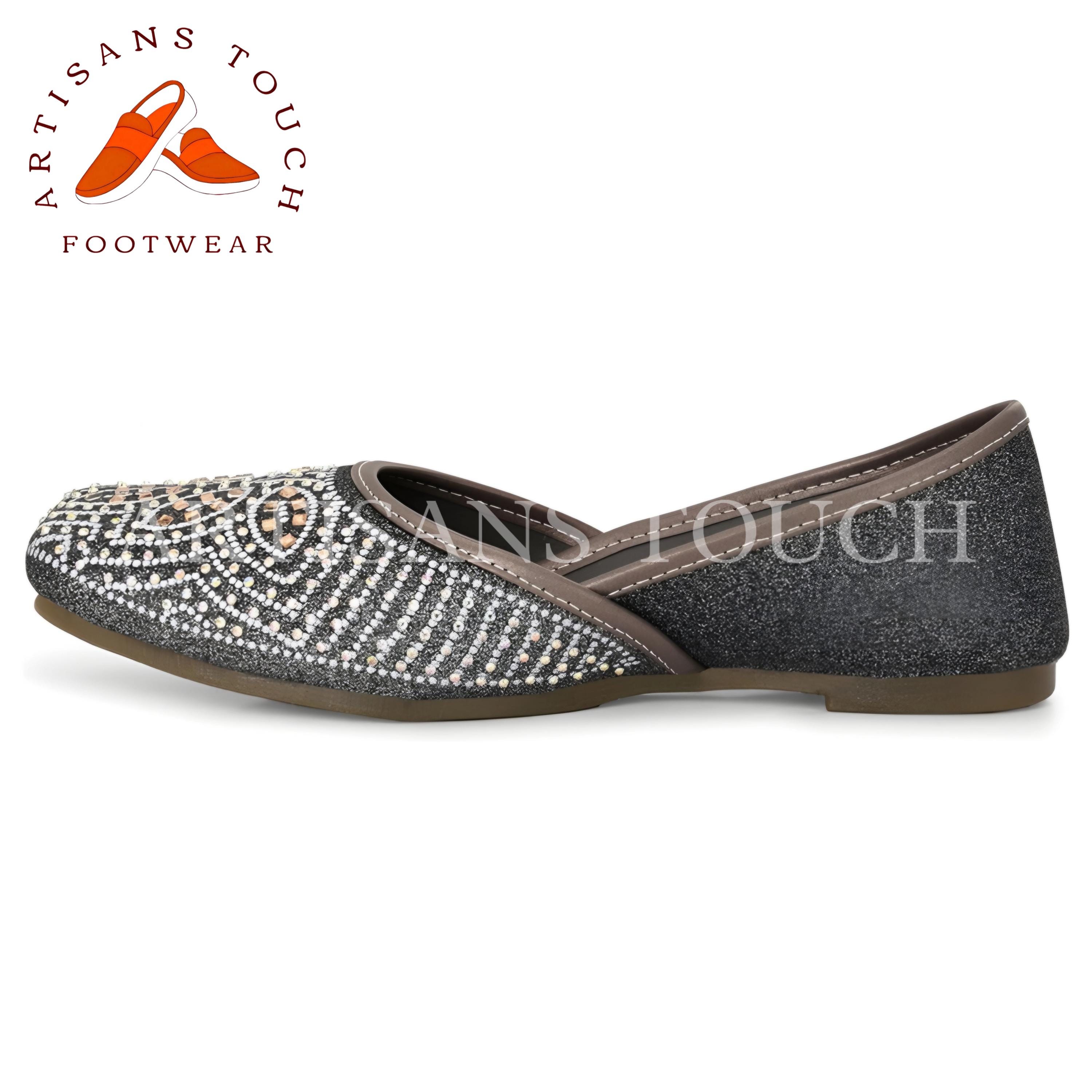 Embellished Grey Black Juttis for Women, Handmade Indian Mojari Flats ...