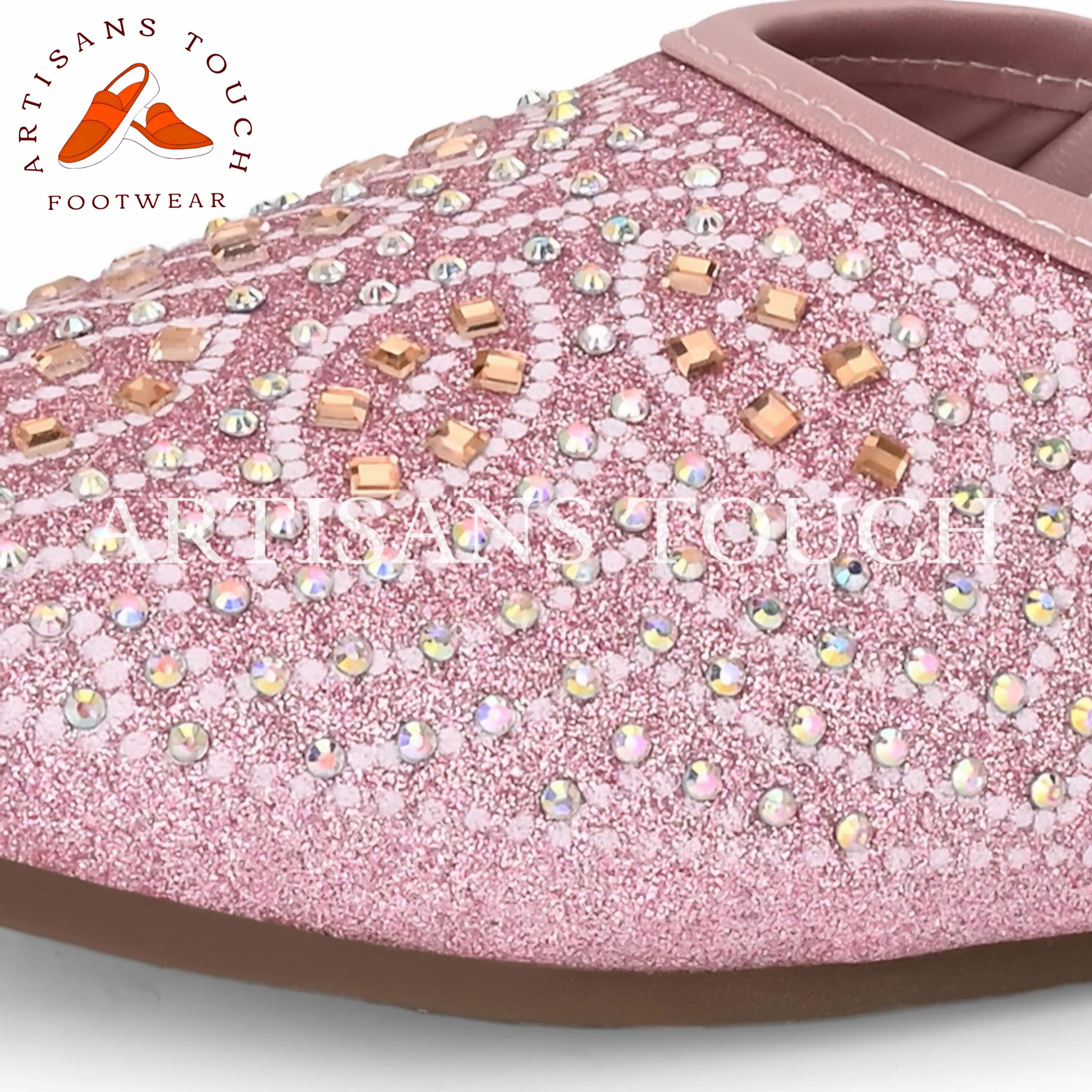 Embellished Pink Juttis for Women | Handmade Indian Mojari Flats With ...