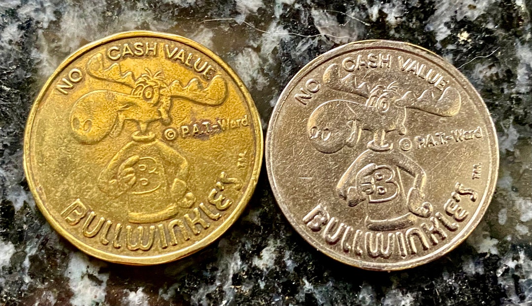 A Pair of 2 Vintage ‘bullwinkles’ Arcade Tokens - One Brass & One ...