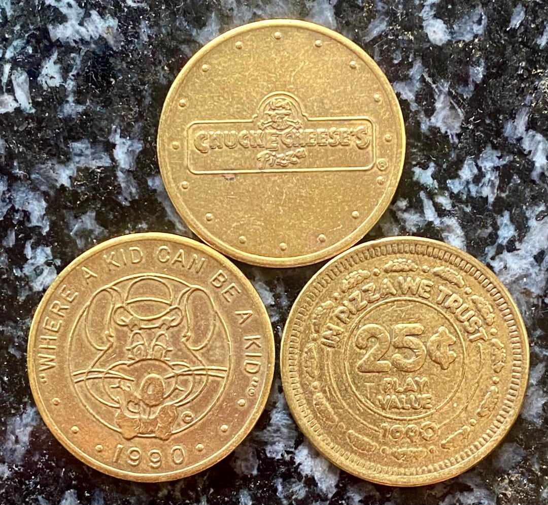 A Trio of 3 Vintage 1990 Chuck E Cheese Arcade Tokens With 3 Different ...