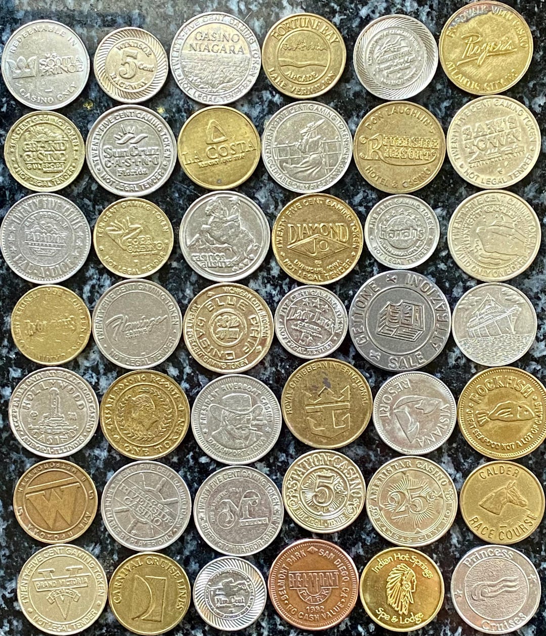 A Vast Collection of 42 Different Vintage Casino Slot Machine Coins and ...