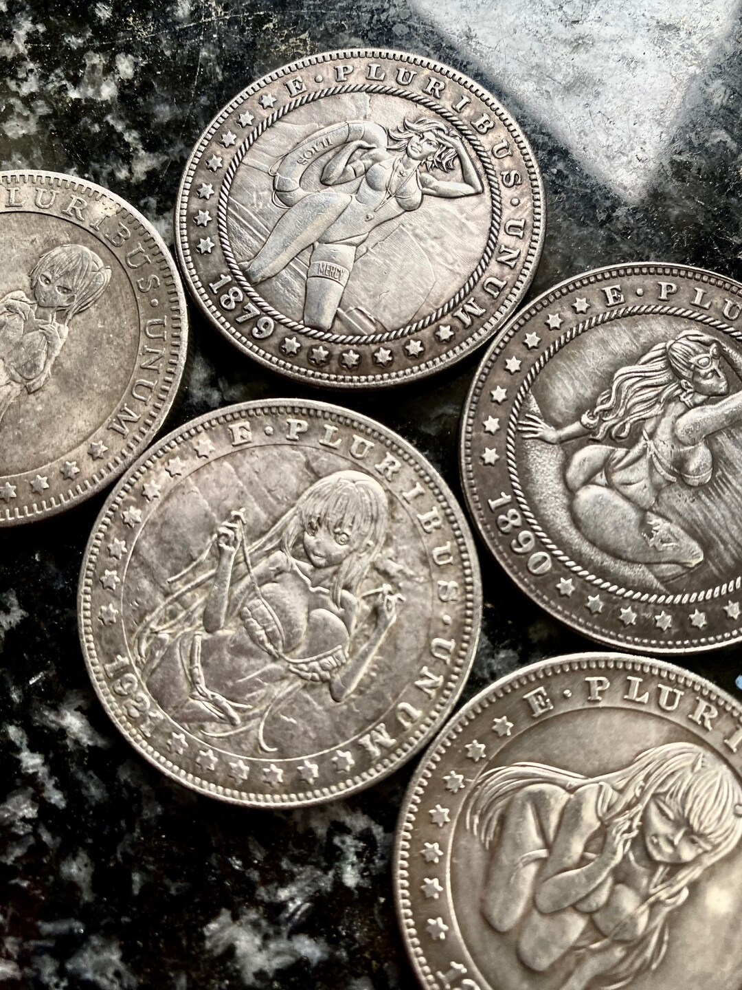 Set of 5 Sexy Girl Illustrated Art Hobo Coins USA Hobo Nickel 1881-1890 ...