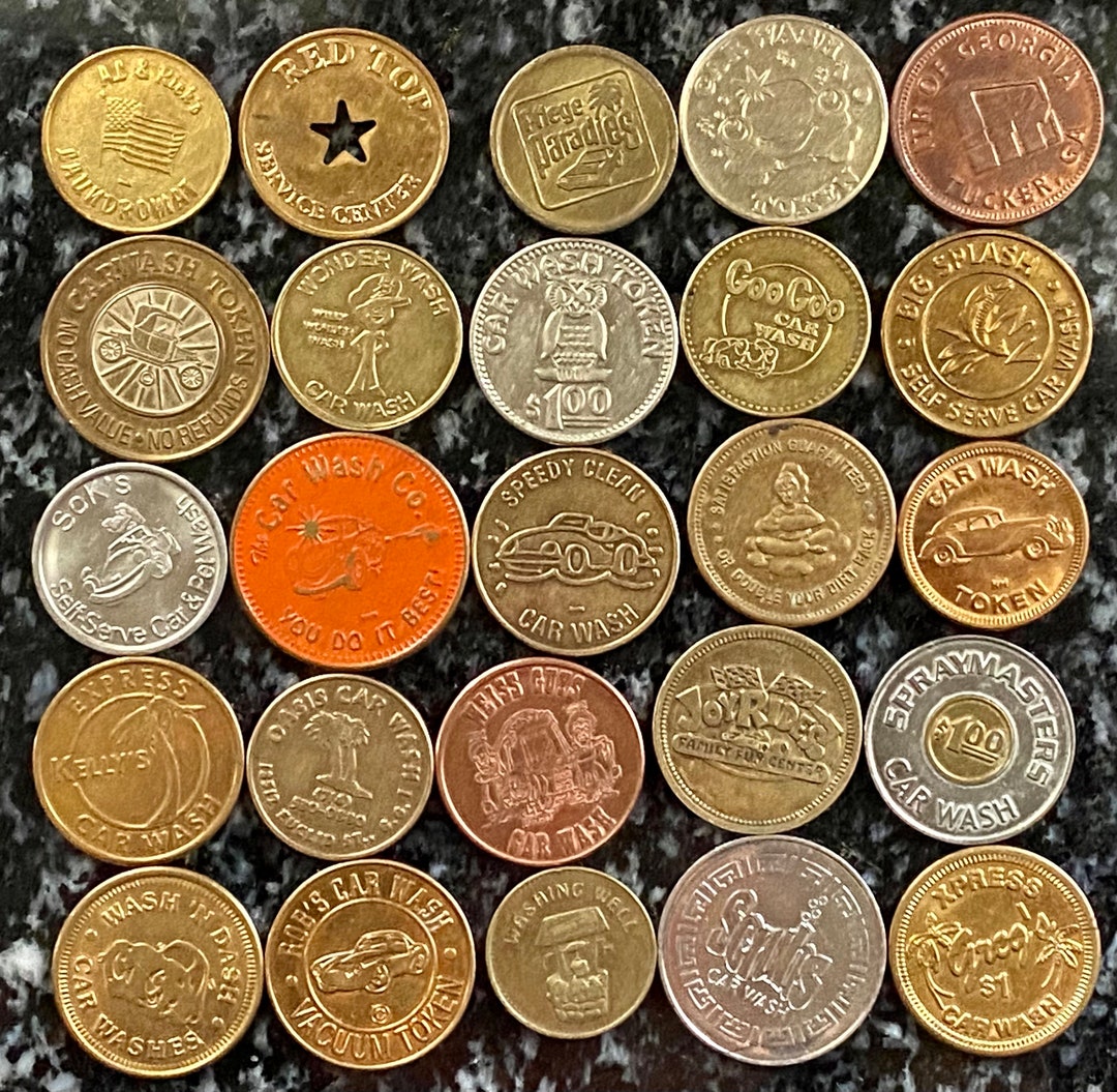 A Nice Collection of 25 Different Vintage Car Wash Tokens Exonumia Car ...