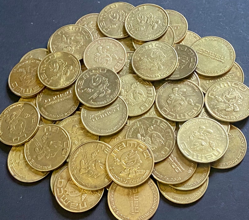 Lot of 24 Vintage Namco Arcade Tokens PAC Man Coins Choice of 22mm or ...