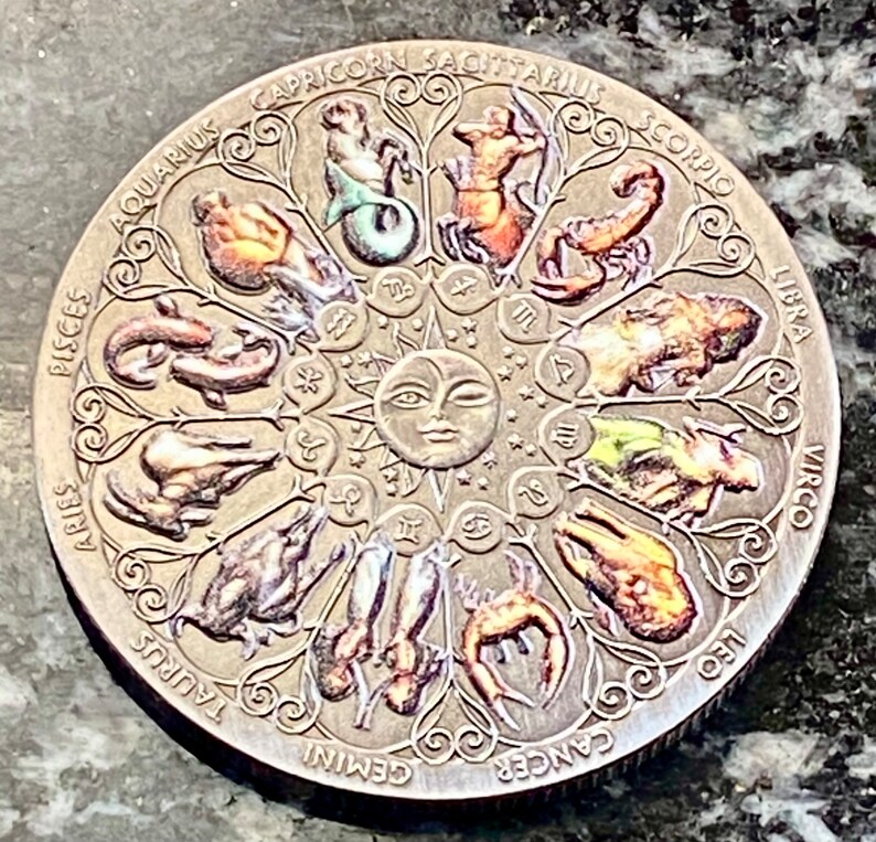 Colorful Zodiac Constellation Challenge Coin Lucky Astrology - Etsy