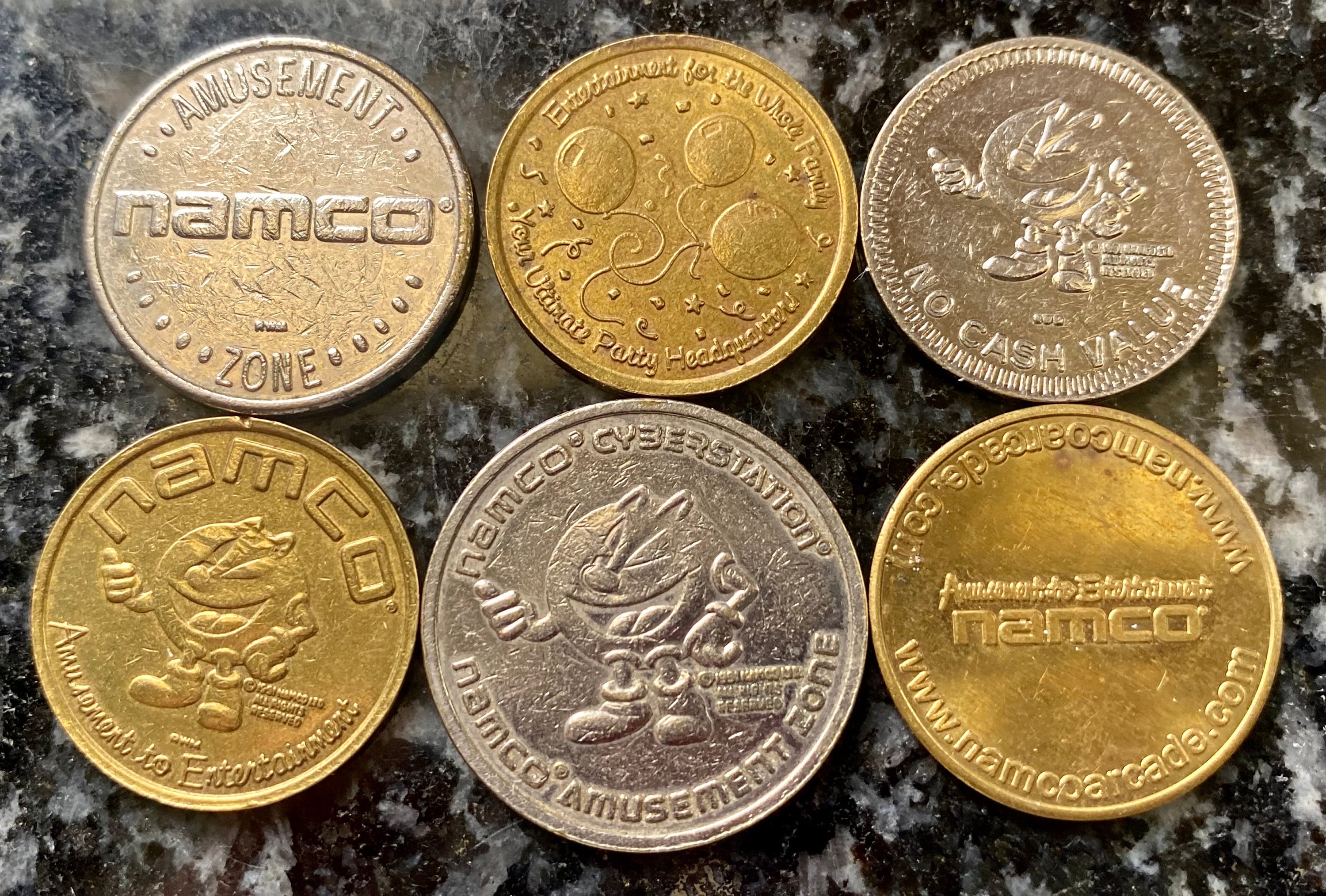 An Collection of 6 Different Vintage Namco Arcade Tokens From 80s and ...