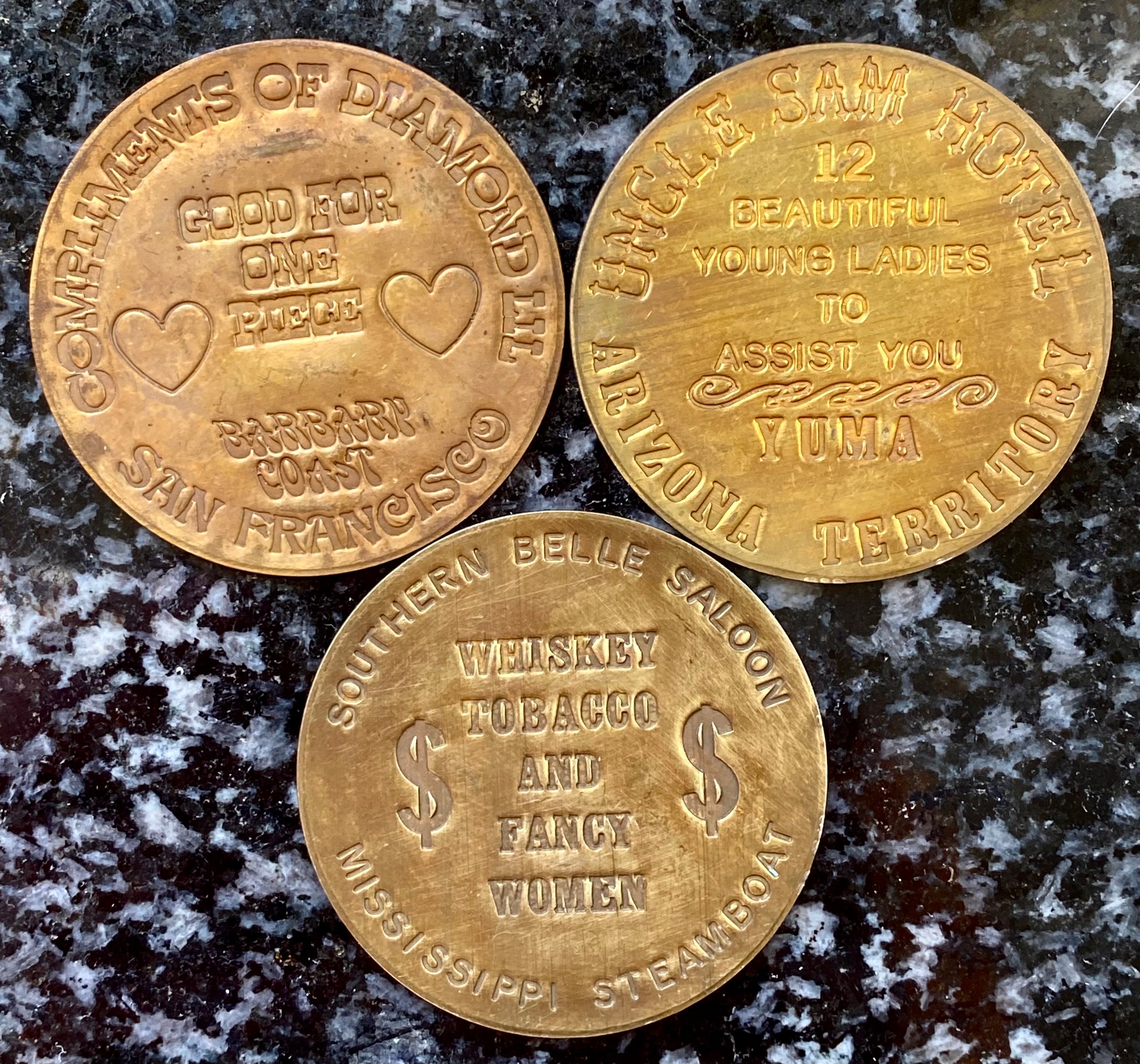 Lot of 3 Famous Brothel Tokens Old West Cat House Coins Southern Belle ...