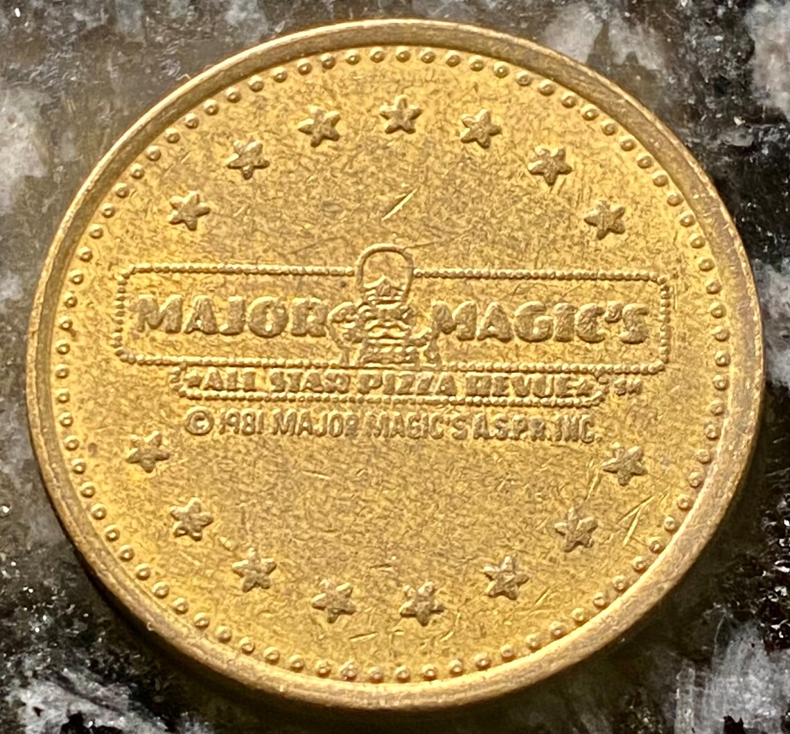 Vintage Major Magic's All Star Pizza Birthday Brigade 25 Cent Arcade Token 1981 Good Circulated ...