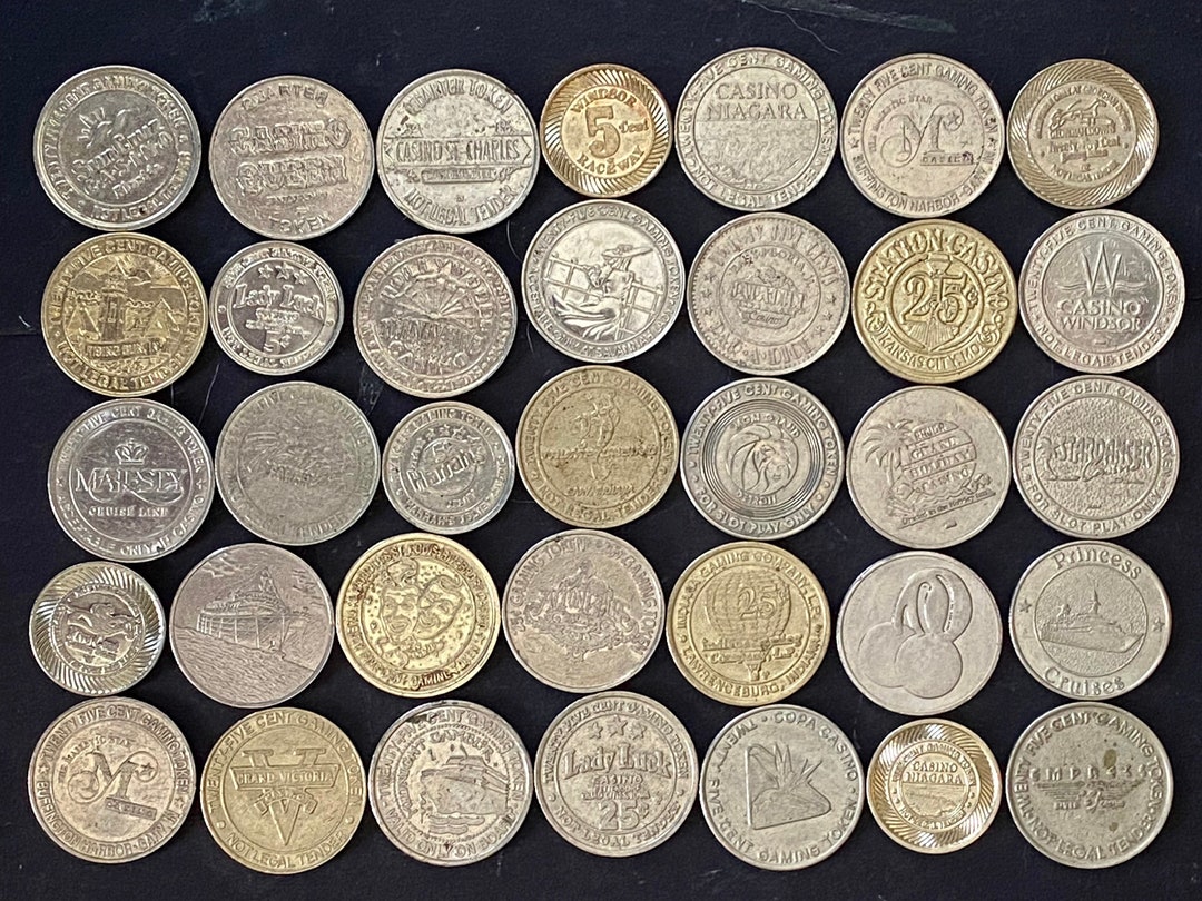 A Collection of 34 Different Vintage Casino and Slot Machine Coins and ...