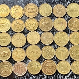 Collection of 30 Vintage Bowling Alley Arcade Game Amusement Tokens ...