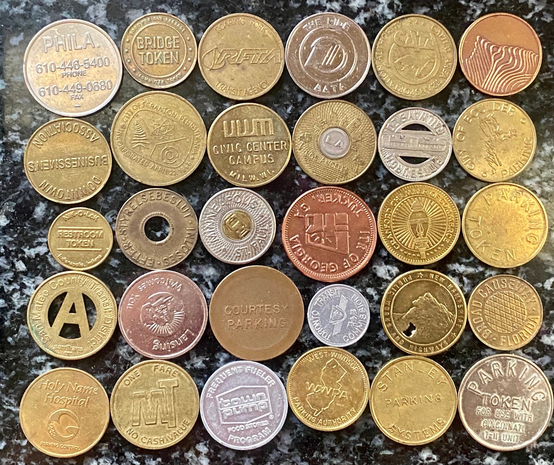 Collection of 30 Vintage Transportation Tokens Vintage Subway, Parking ...