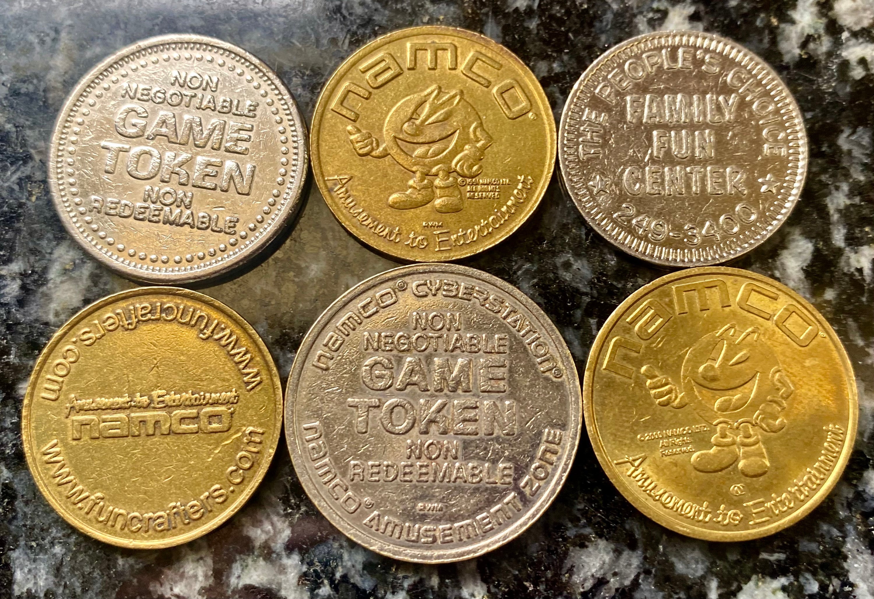 An Collection of 6 Different Vintage Namco Arcade Tokens From 80s and ...