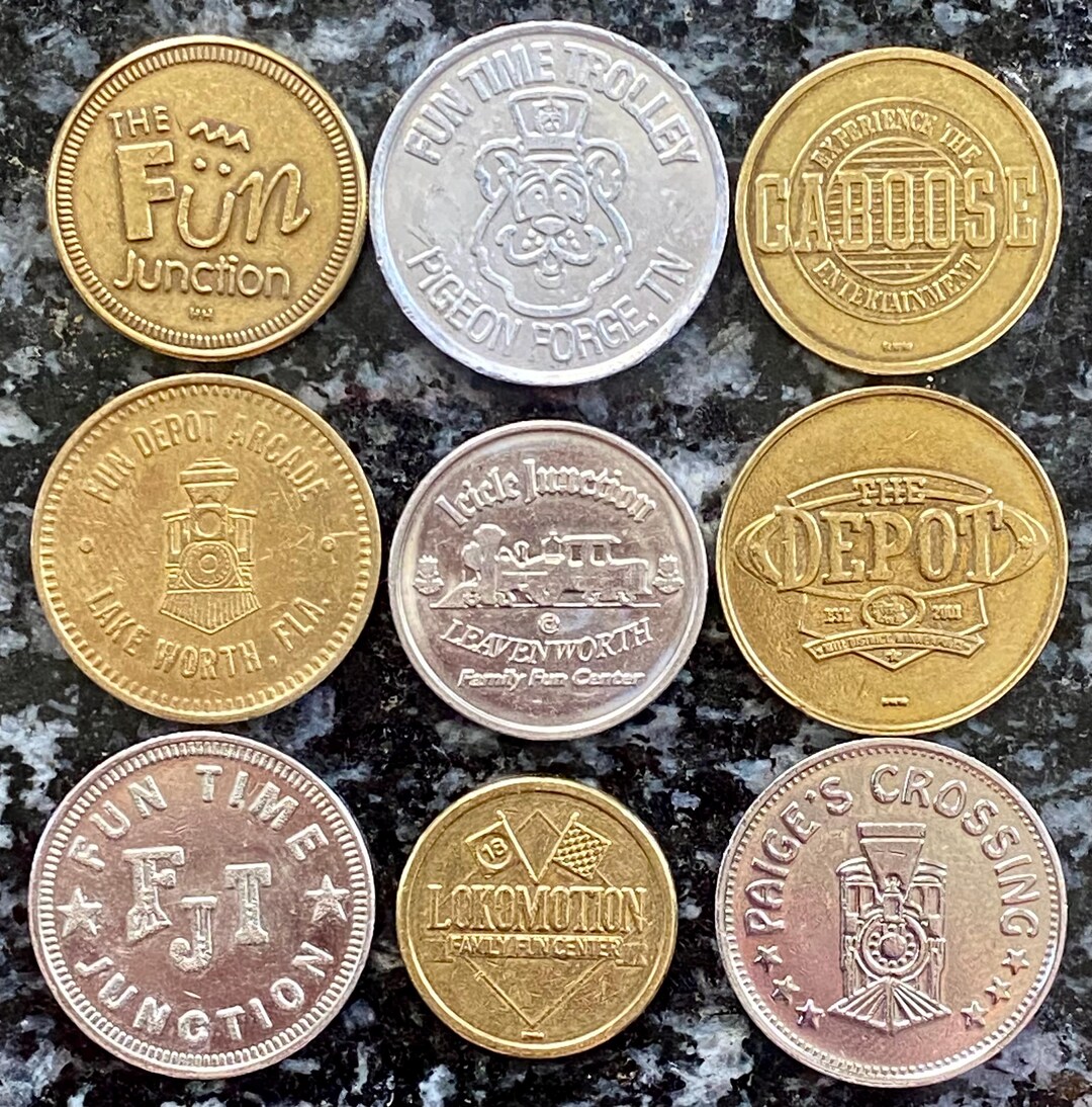Collection of 9 Locomotive Train Theme Arcade Tokens From 80s-90s ...