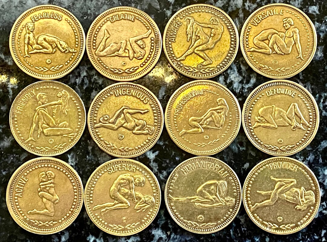 All 12 Full Set Zodiac Signs Vintage Erotic Peep Show Tokens Adult Sexual Position Astrology