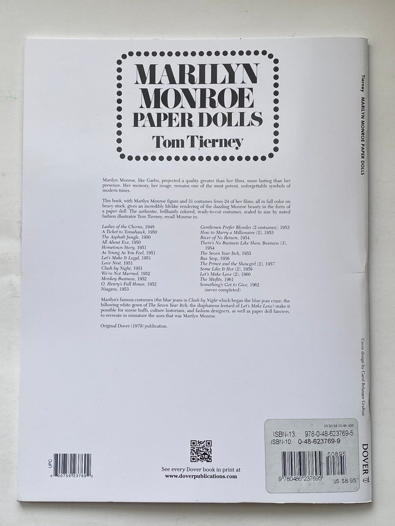 Vintage Marilyn Monroe Paper Doll Book by Tom Tierney 1979 - Etsy