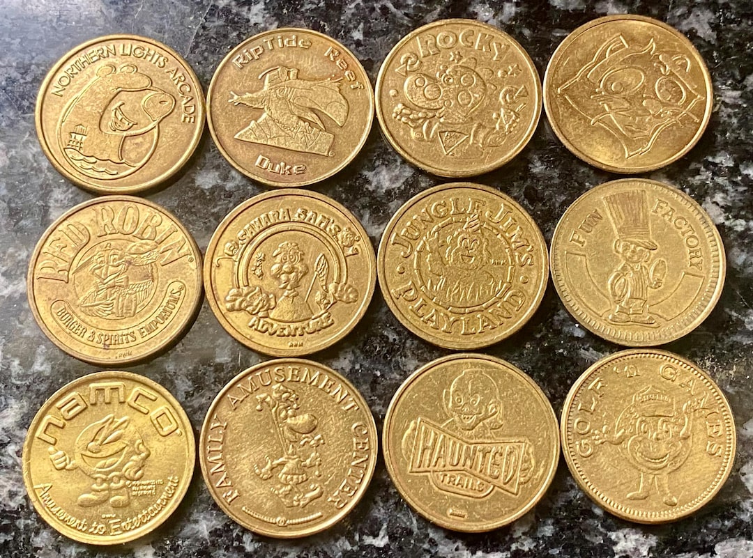 Group of 12 Animated Mascot Classic Arcade Video Game Amusement Tokens ...
