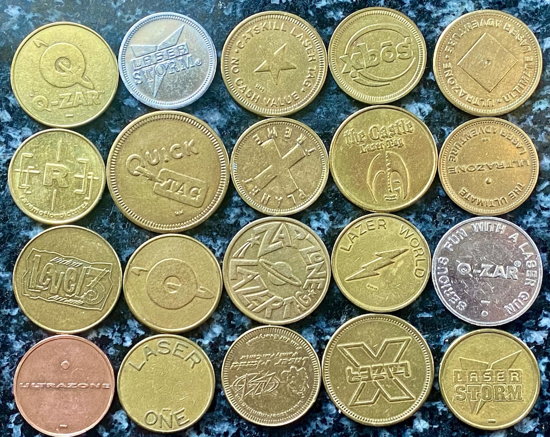 Lot of 20 Vintage Arcade Tokens From Lazer Tag Parks and Establishments ...