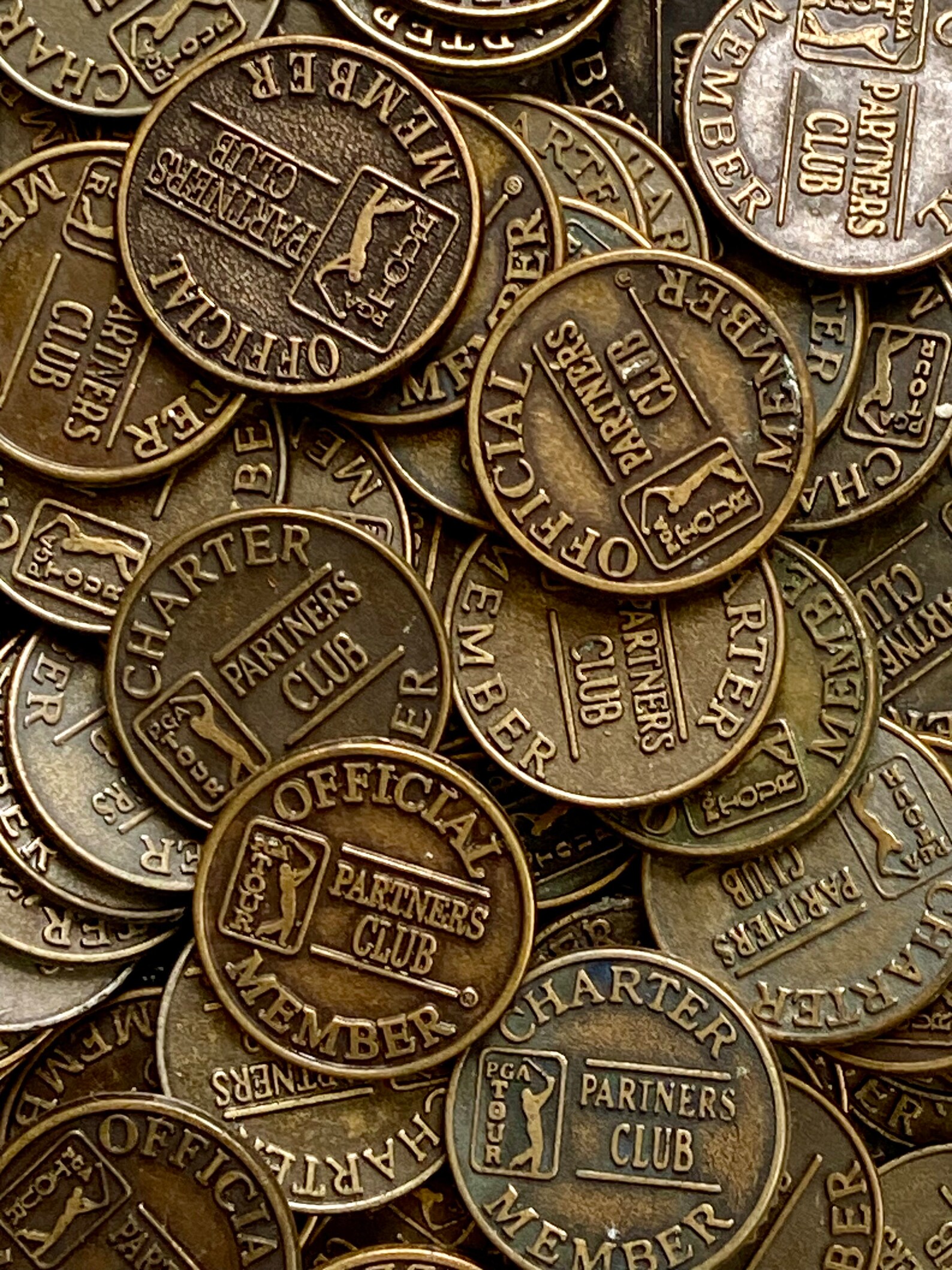 Lot of 50 PGA Tour Partners Golfing Tokens Golf Ball Markers Bronze ...