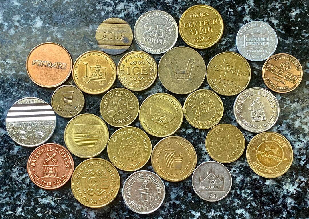A Lot of 25 Different Drink, Food & Vending Trade Tokens. Many Vintage ...