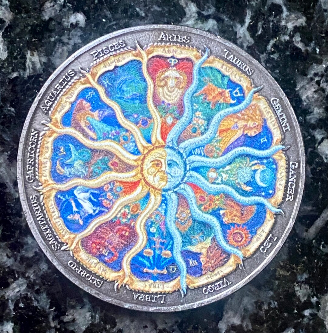 Colorful Zodiac Constellation Sun Sign Challenge Coin - Lucky Astrology ...