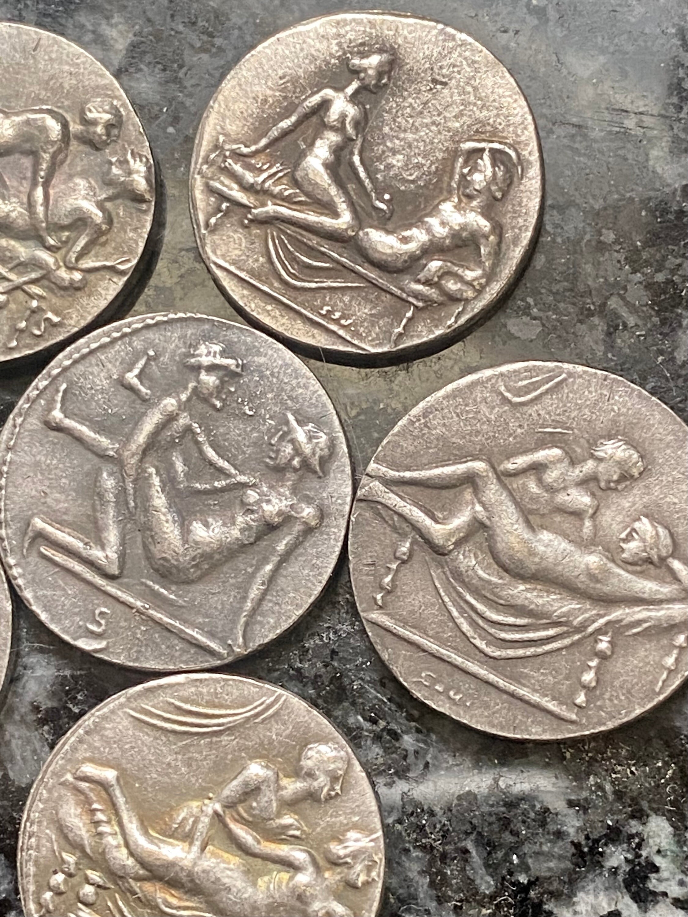 Lot of 6 Caligula Tokens Ancient Roman Empire Spintria Brothel Antique ...