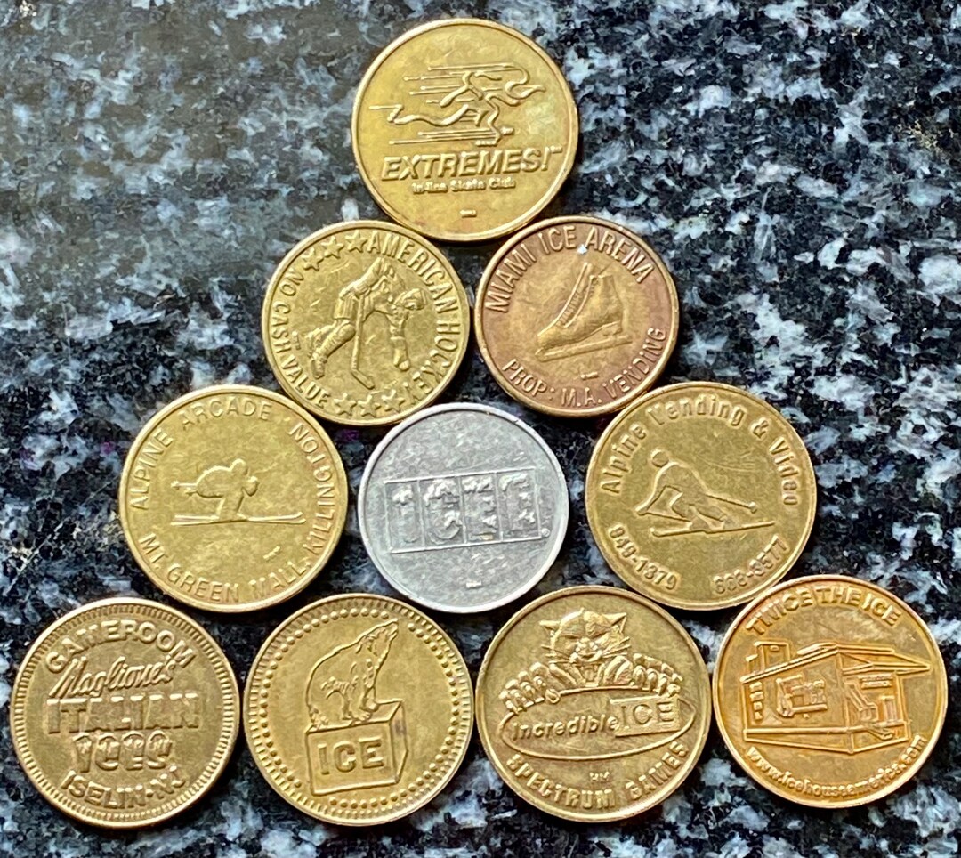Collection of 10 Cool Vintage Ice, Snow, Winter Themed Arcade Tokens of ...