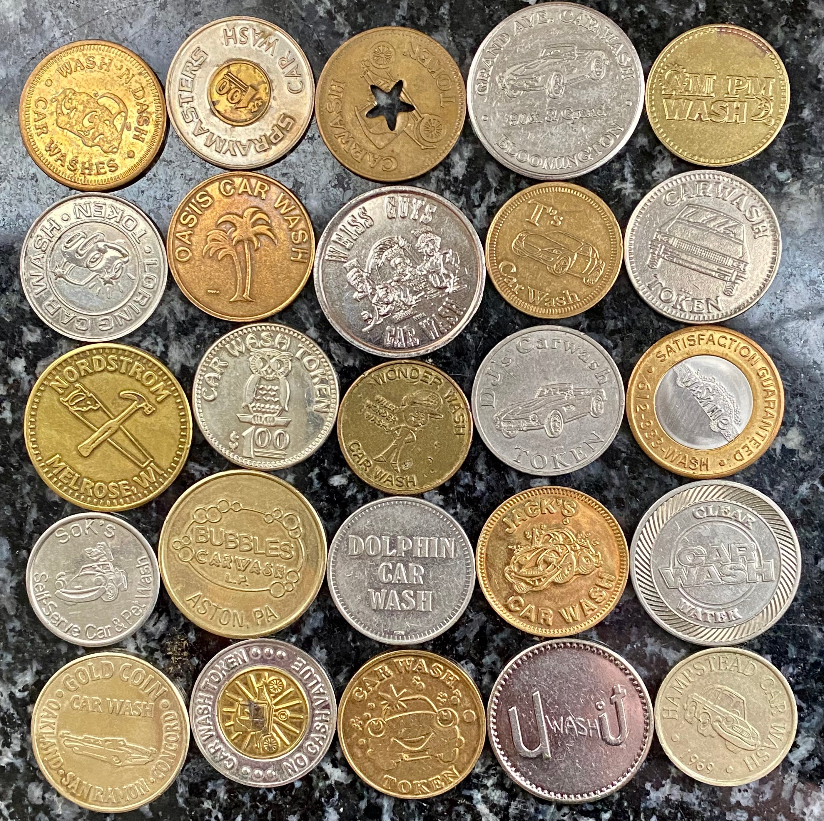 A Nice Collection of 25 Different Vintage Car Wash Tokens Exonumia Car ...