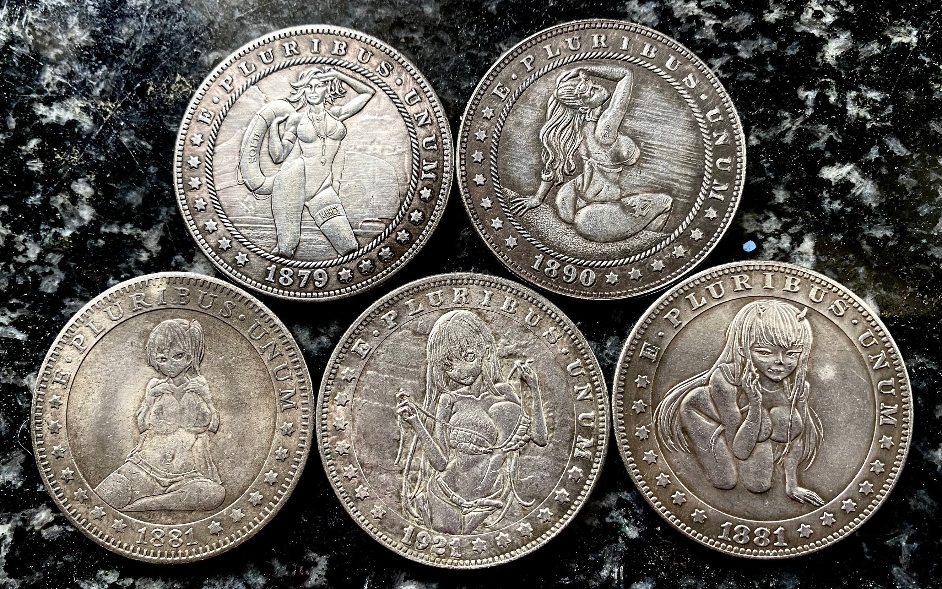 Set of 5 Sexy Girl Illustrated Art Hobo Coins USA Hobo Nickel 1881-1890 ...
