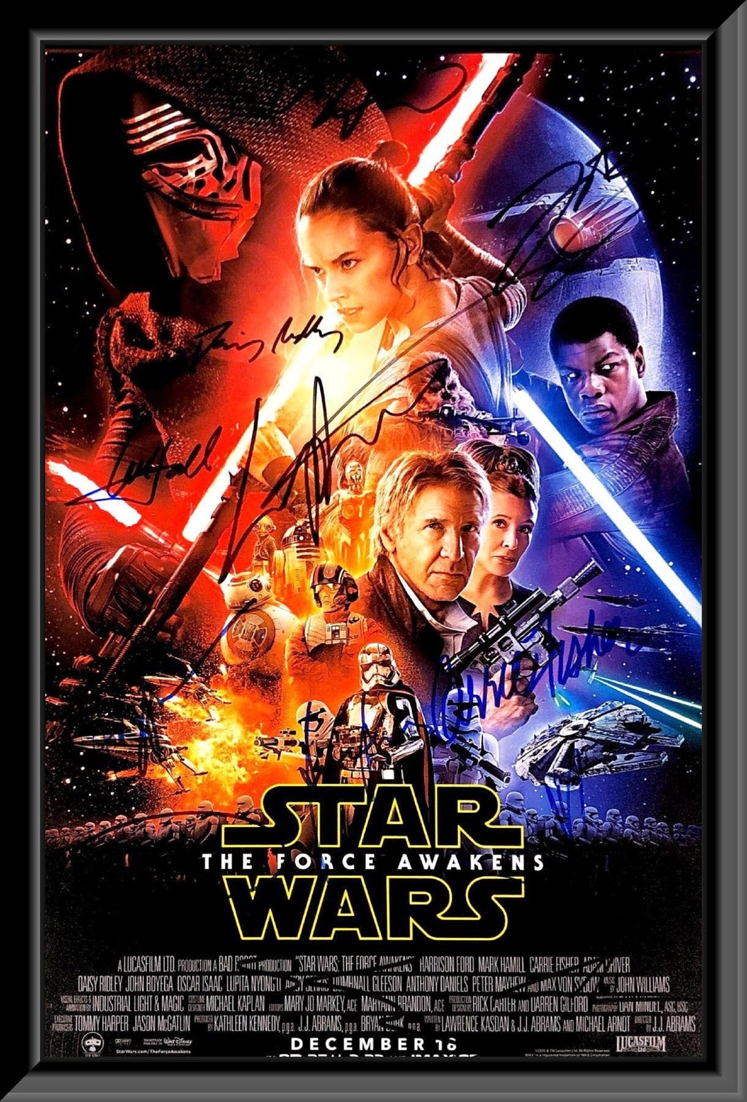 Star Wars The Force Awakens Cast Signed Movie Poster Etsy