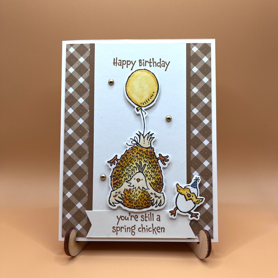 Spring Chicken Happy Birthday Card Handmade - Etsy