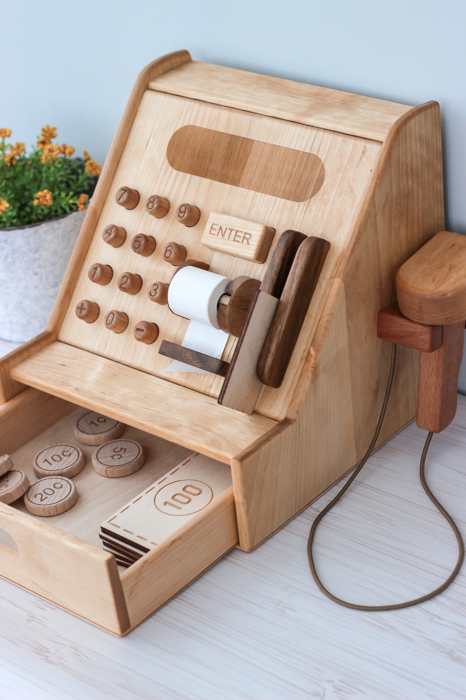 Wooden Cash Register - Montessori Sensory Toy for Kids, Educational Toy ...