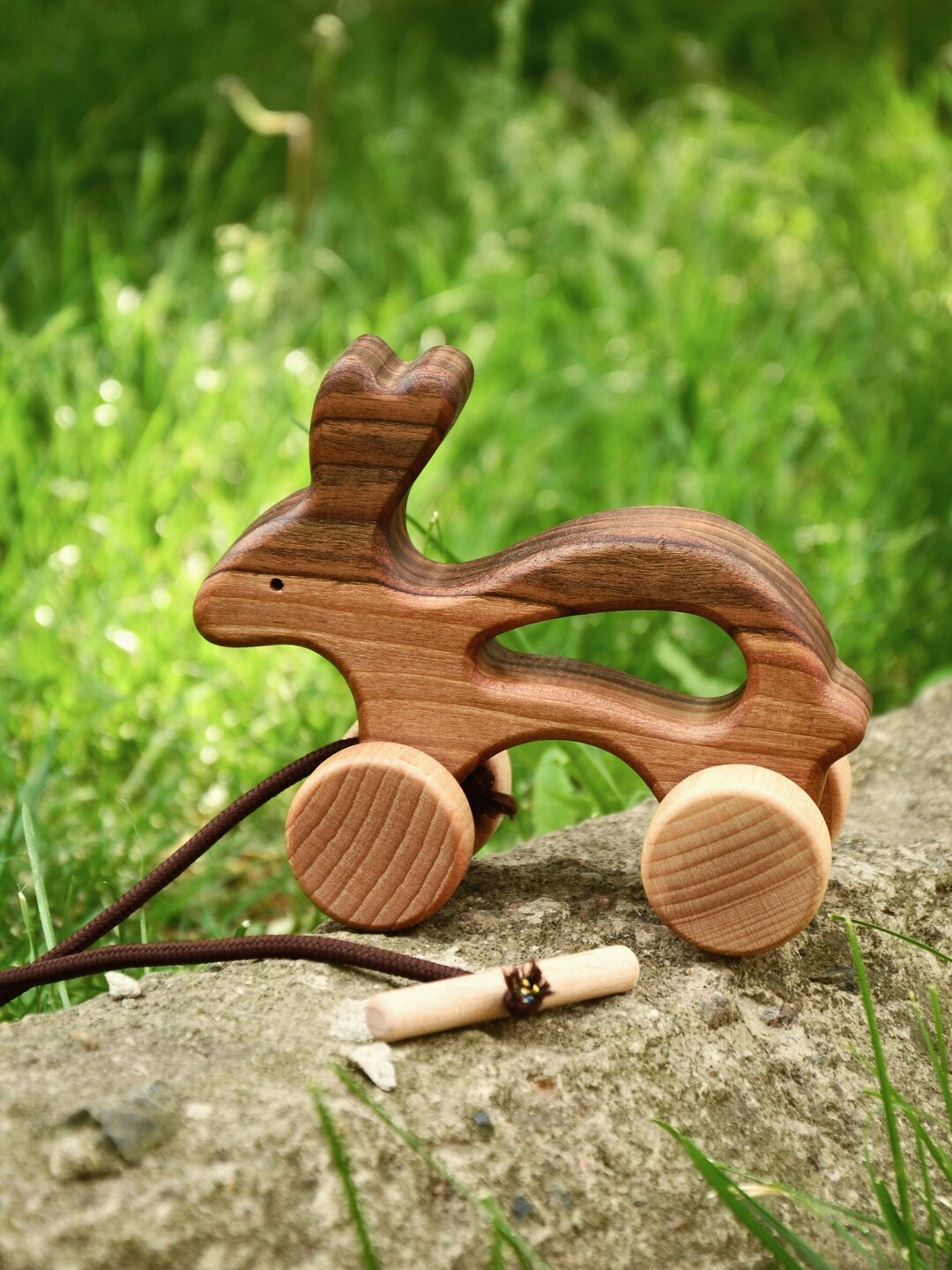 Handmade Wooden Bunny Pull & Push Toy for 2 3 Year Old, Montessori ...