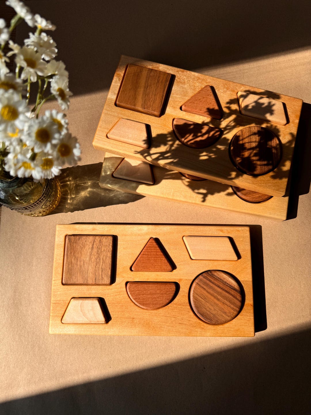 Wooden Geometric Shape Sorting Puzzle Toy : Montessori Toddler Toys ...