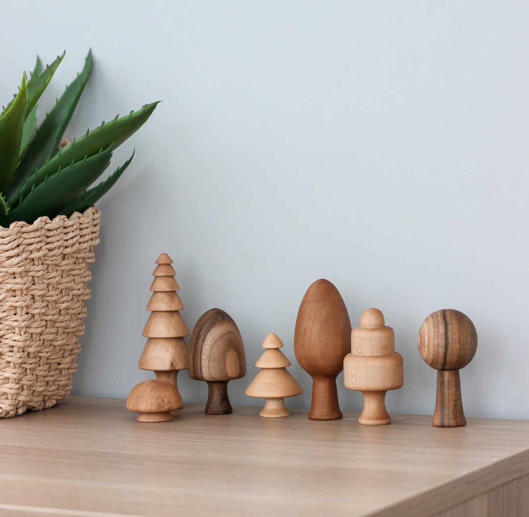 Wooden Forest Set of 7 Trees: Toys for 1 Year Old, Montessori Unique ...