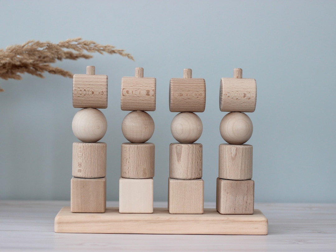 Montessori Wooden Stacking Sorter for 1st Birthday Gift - Geometric ...