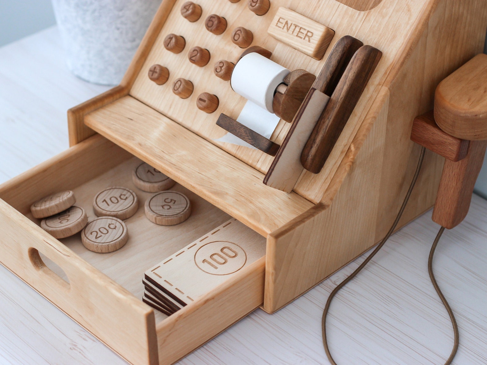 Wooden Cash Register for 2 3 Year Old - Vintage Pretend Play for Kids ...