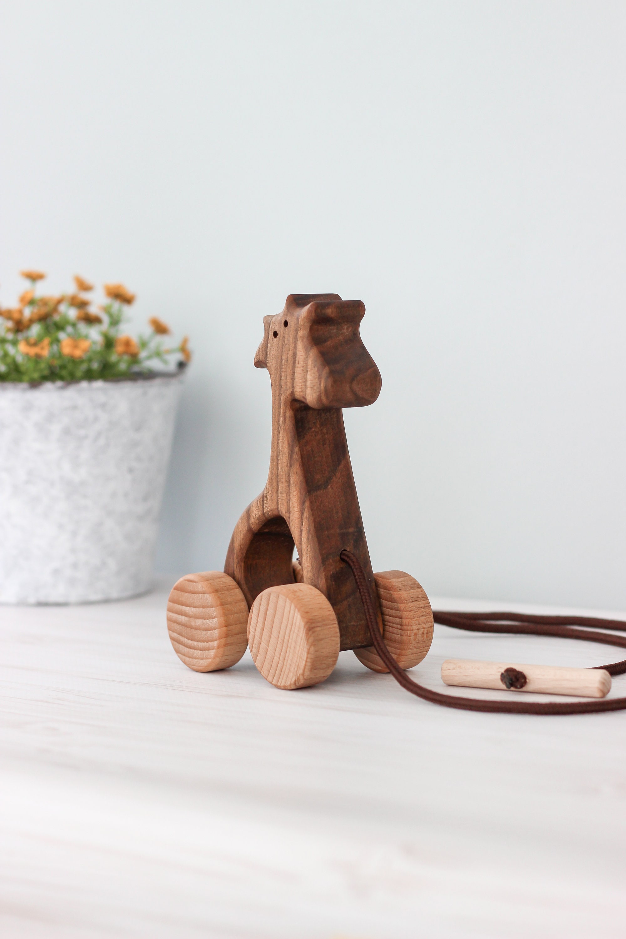 Handmade Wooden Baby Toys Animals on Wheels for Kids, Educational Pull ...