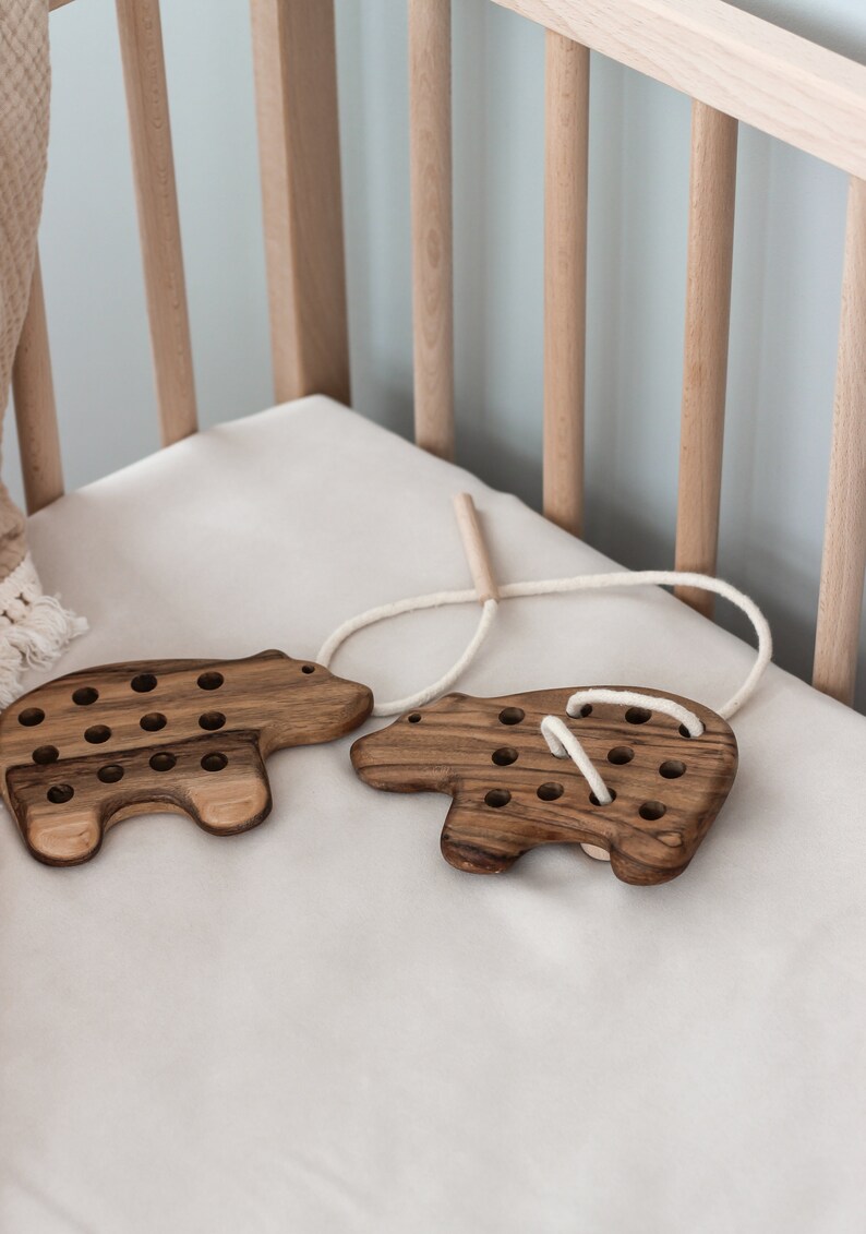Wooden Lacing Bear Toy, Montessori Learning Toys for Toddler Activity ...
