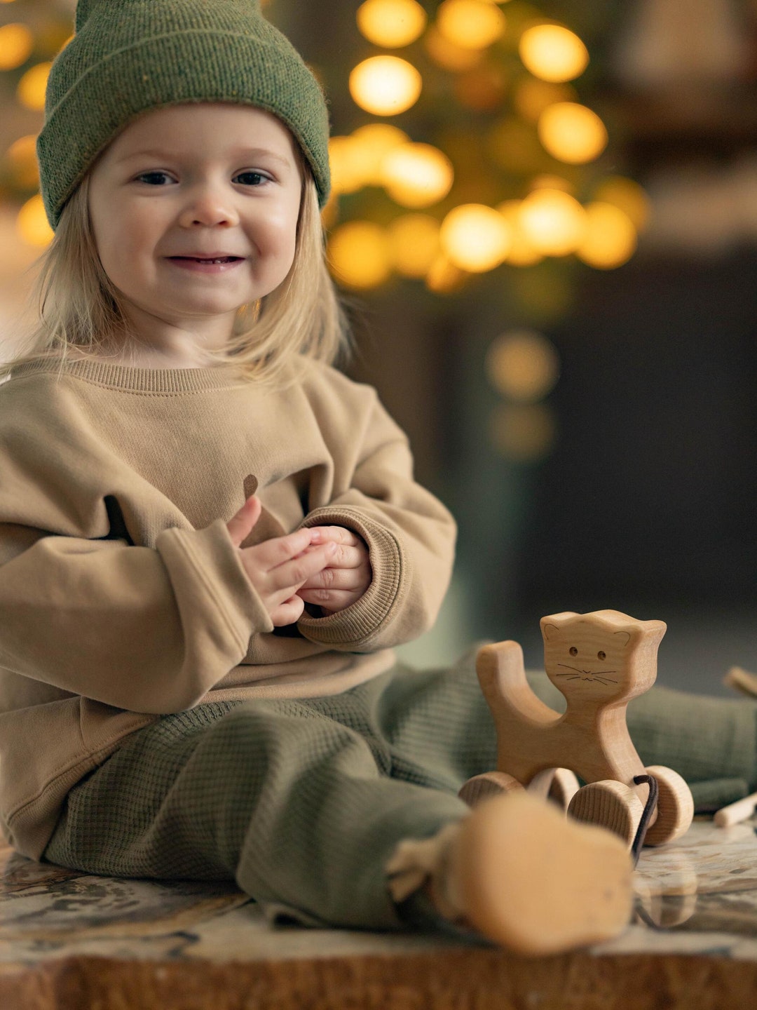 Wooden Cat Pull & Push Toy - Montessori Educational Handmade Sensory ...