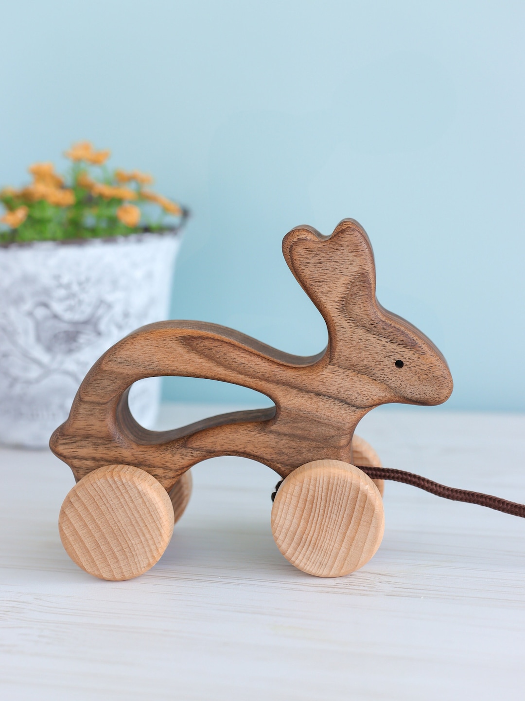 Wooden Bunny Pull & Push Toy - Handmade Montessori Toddler Toy, Waldorf ...