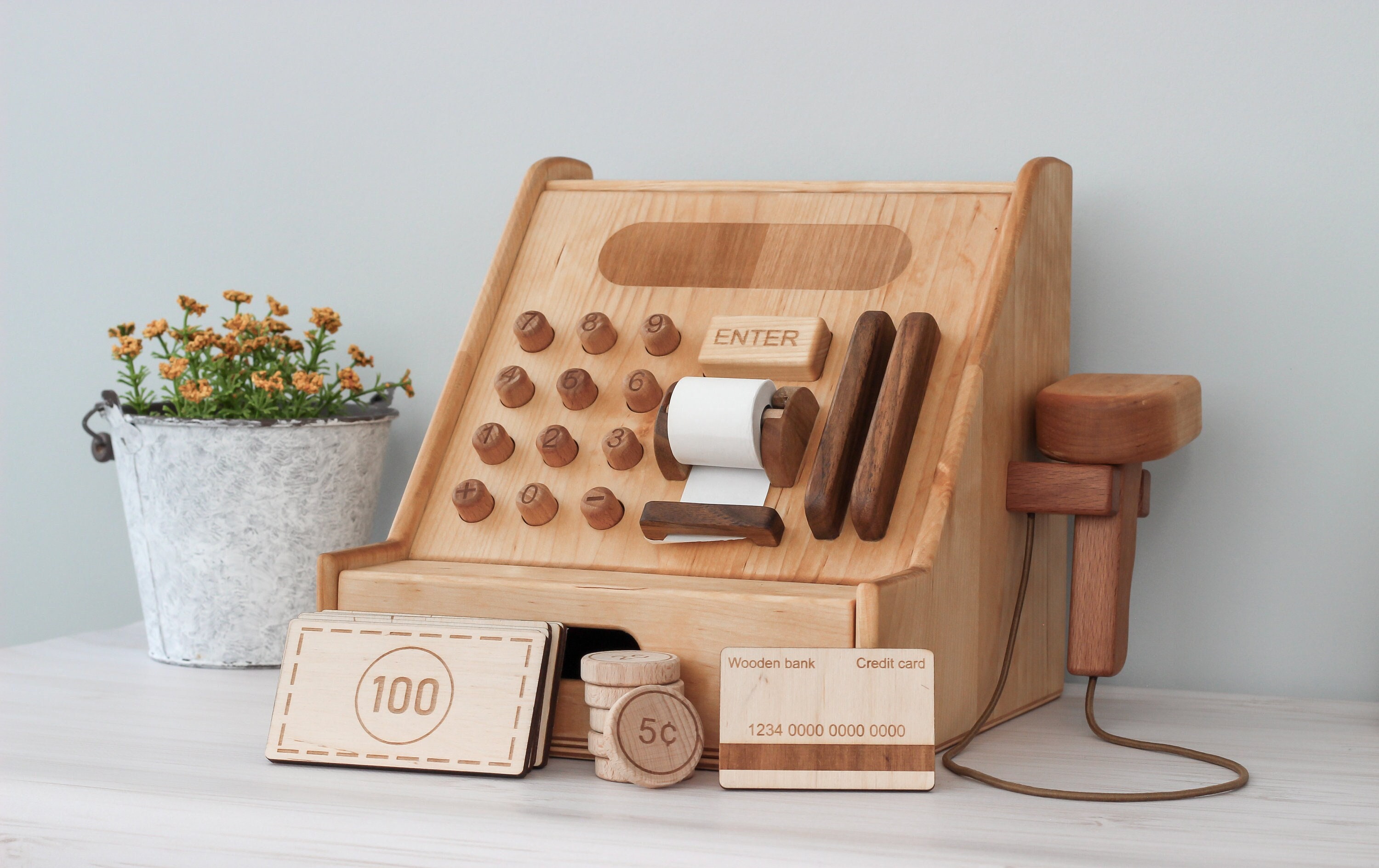 Wooden Cash Register Montessori Sensory Toys for Kids Educational Toy ...