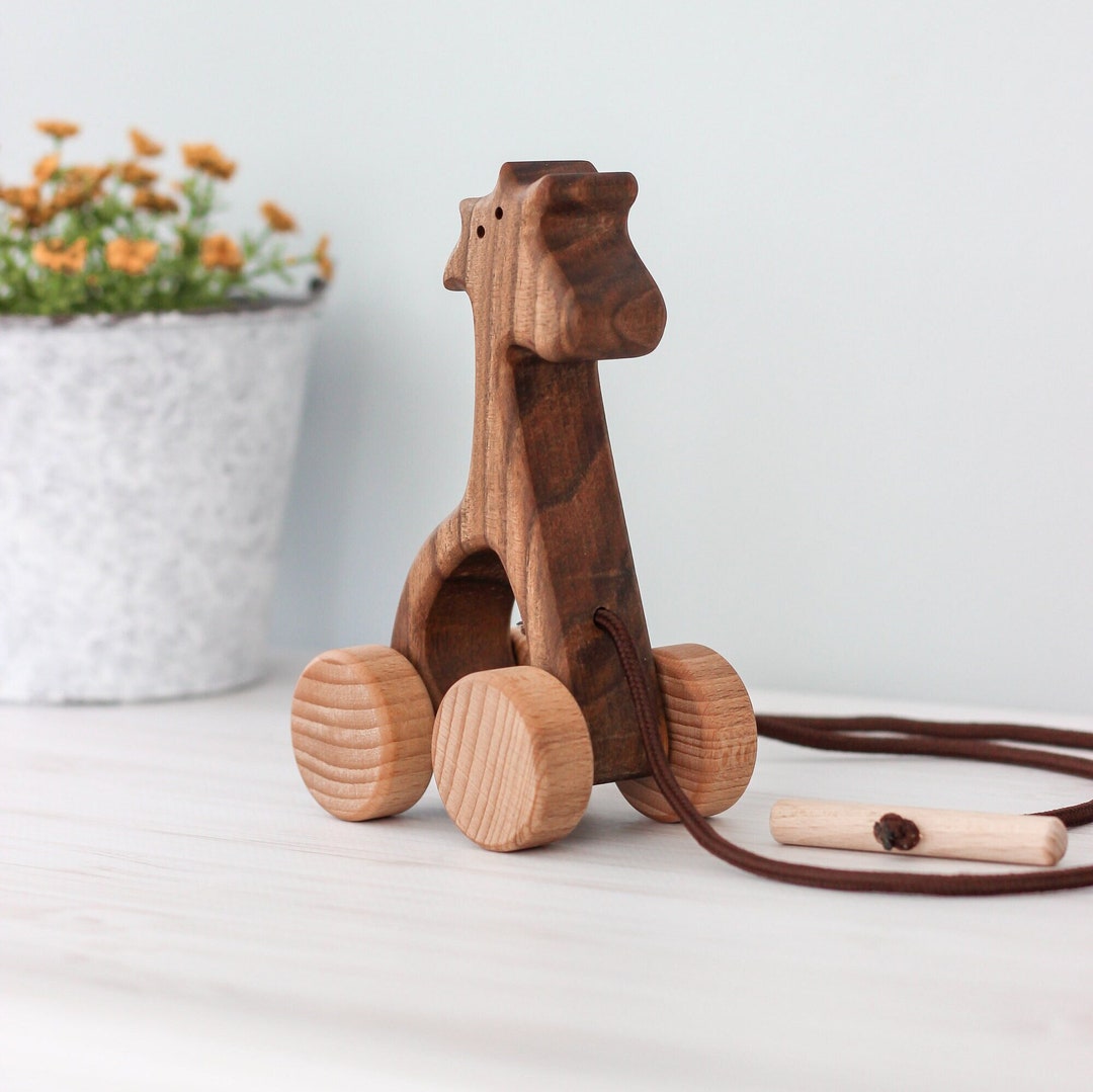 Wooden Giraffe Pull & Push Toy: Animal on Wheels, Toys for 1 2 Year Old ...