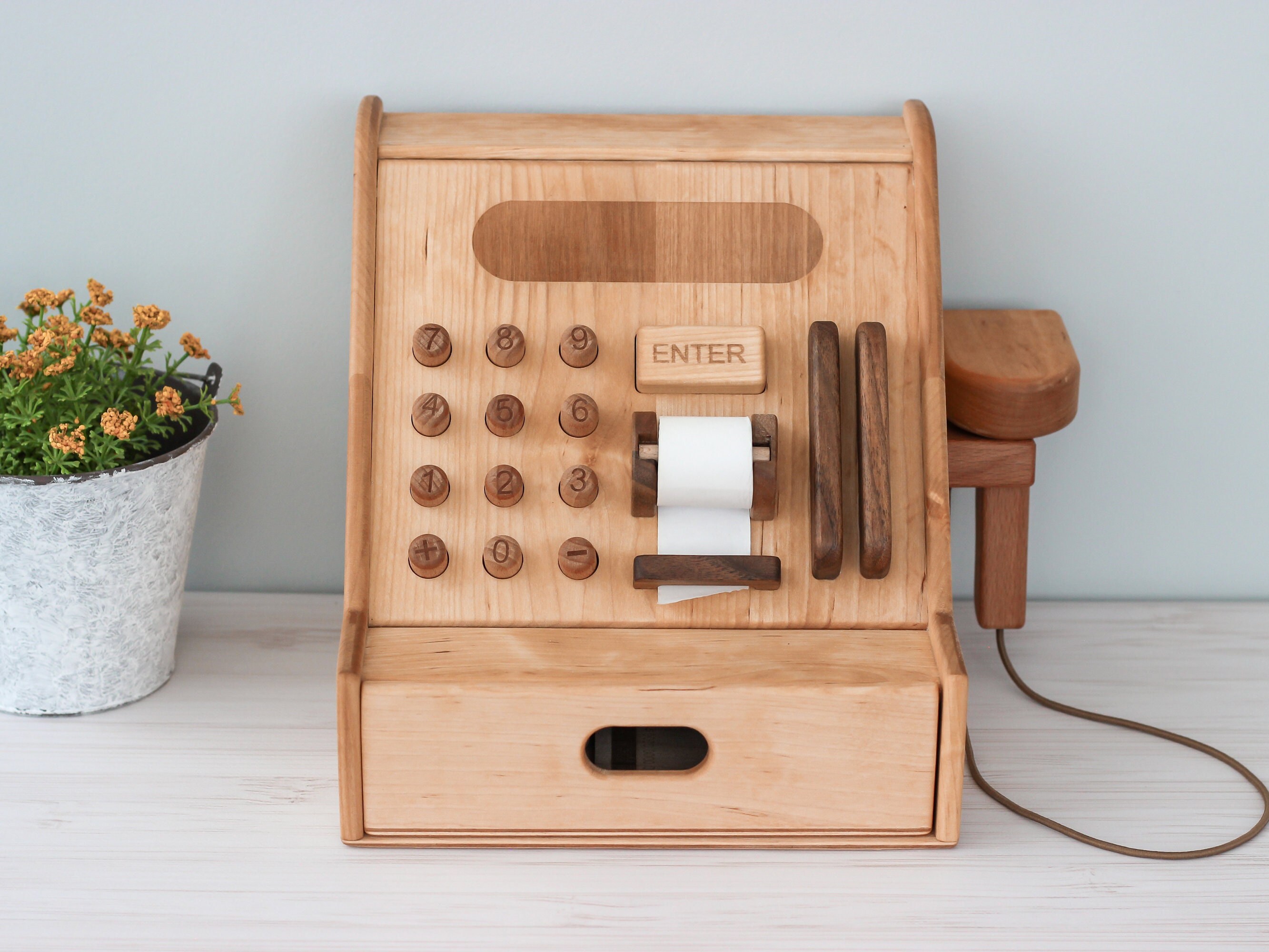 Wooden Cash Register for 2 3 Year Old - Vintage Pretend Play for Kids ...